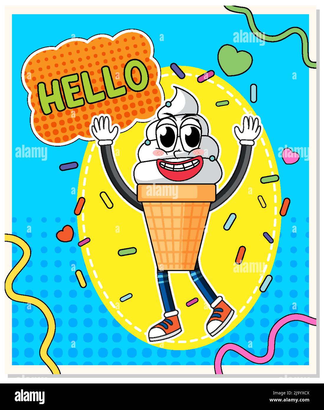 Ice cream with word expression hello comic style illustration Stock ...
