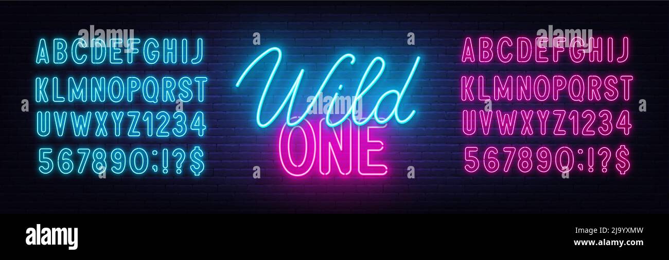 Wild One neon lettering on brick wall background Stock Vector Image ...