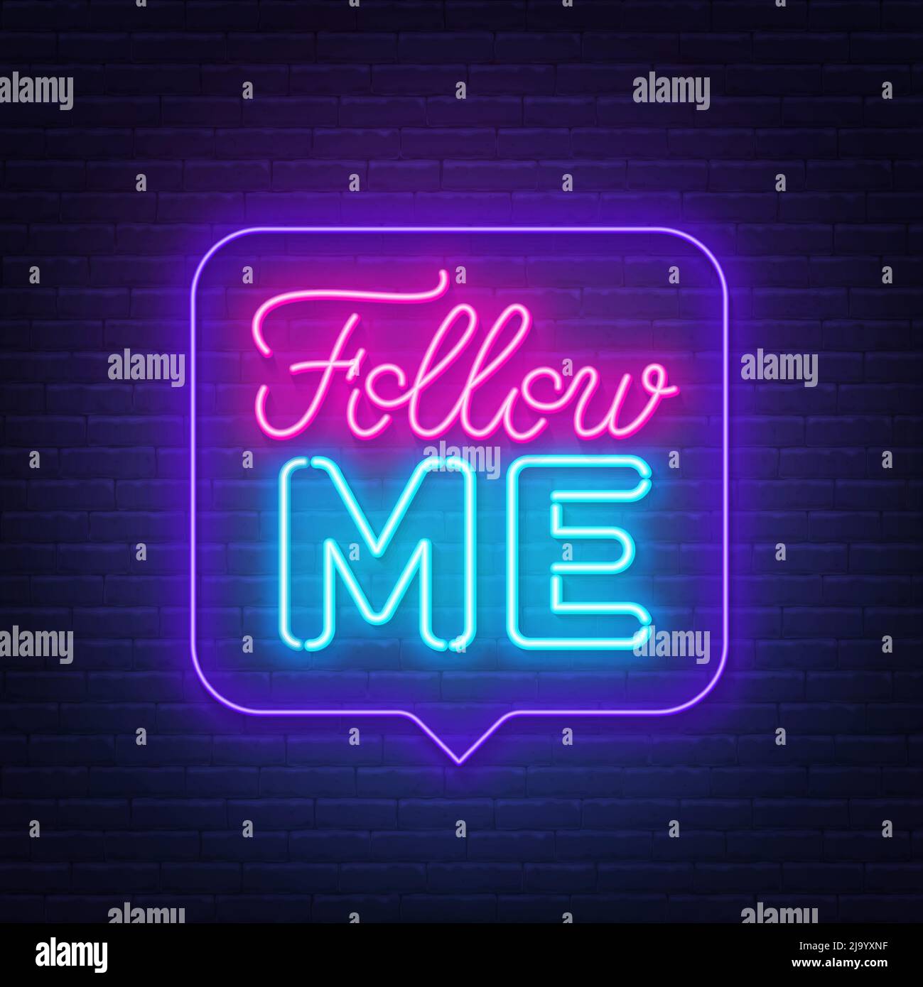 Follow me neon sign in the speech bubble on brick wall background Stock ...