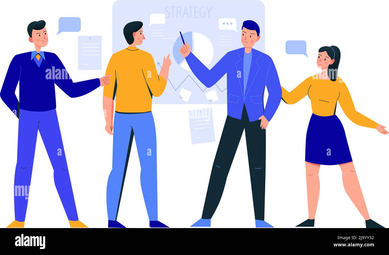 Office scenes composition with group of coworkers discussing strategy ...