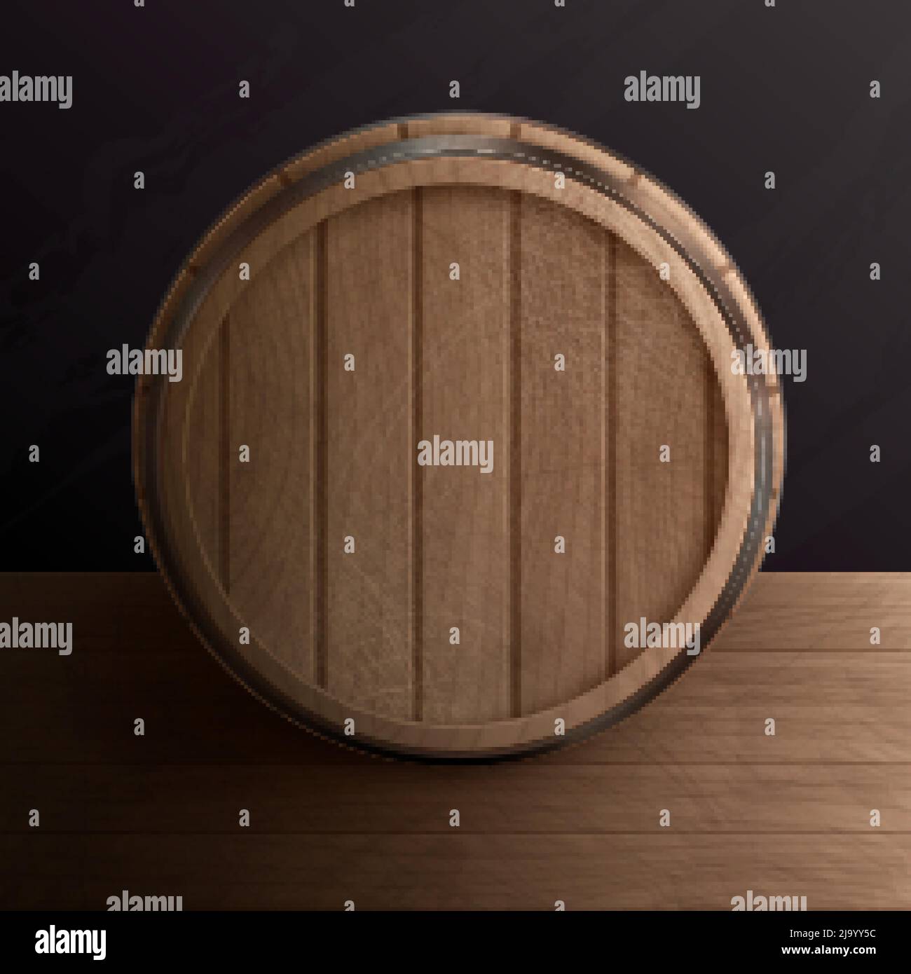 Wooden barrel roll realistic composition with top view of wood cask on ...
