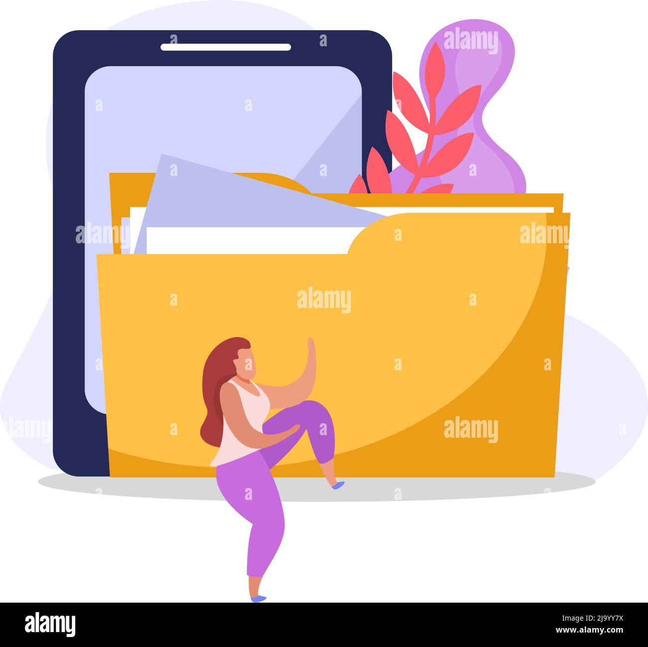 Flat colorful computer user icon with tablet folder and female ...