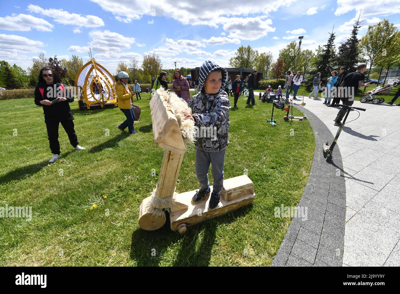 Moscow. Visitors of a parade of the fantastic Geek Day electric ...