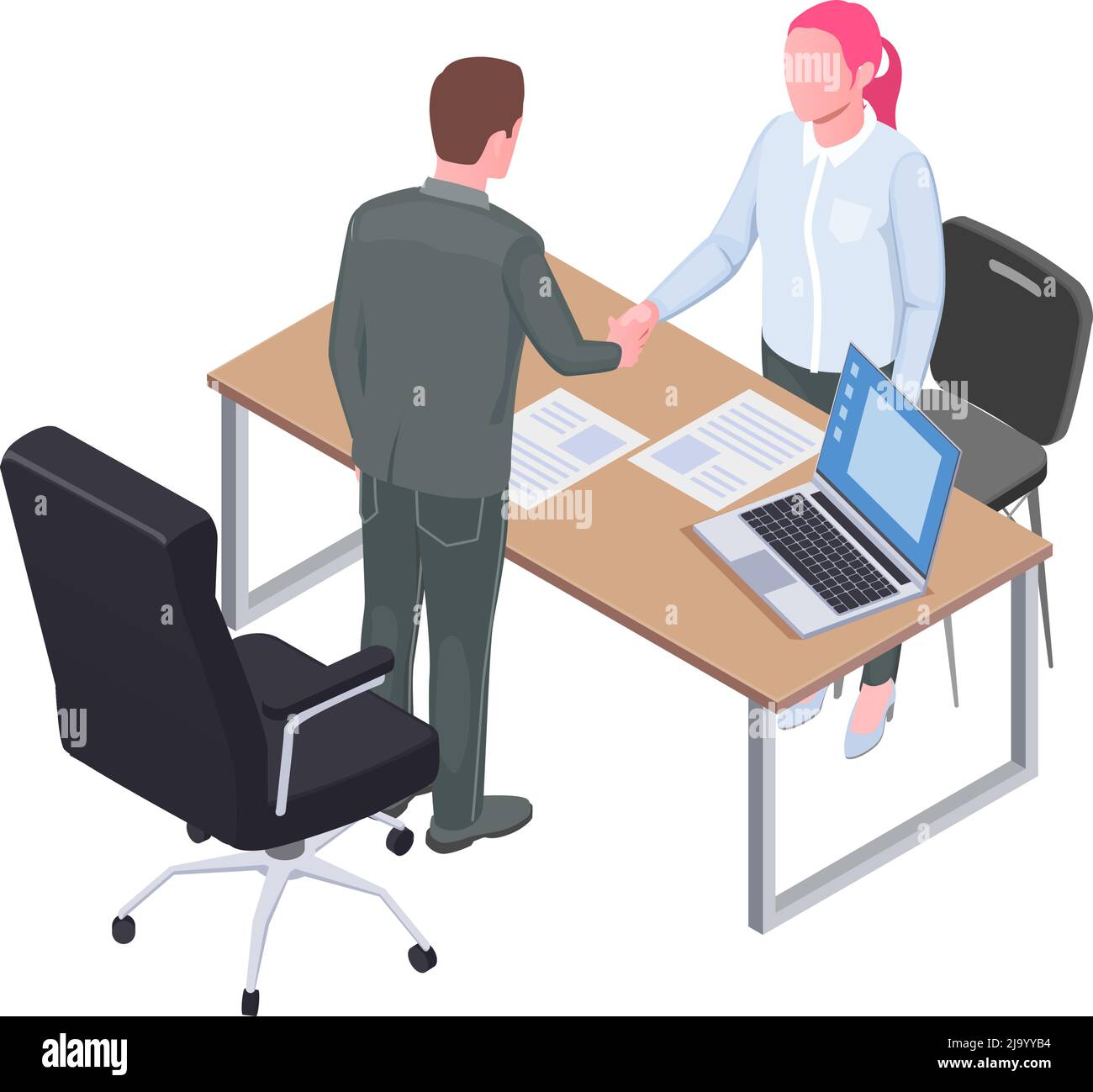 Recruiting isometric icon with male recruiter handshaking with female ...