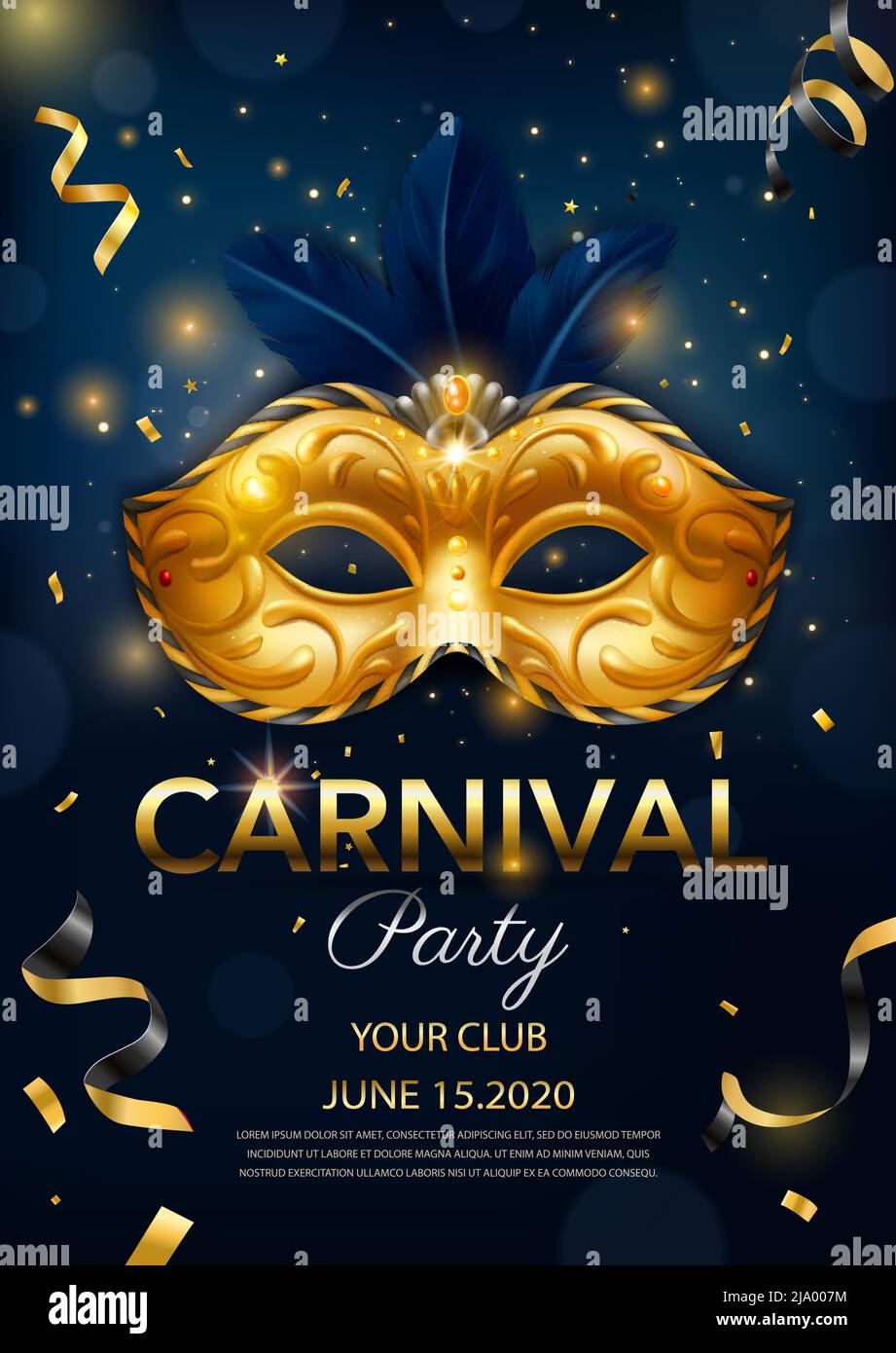 Realistic carnival mask vertical poster with carnival party headline ...