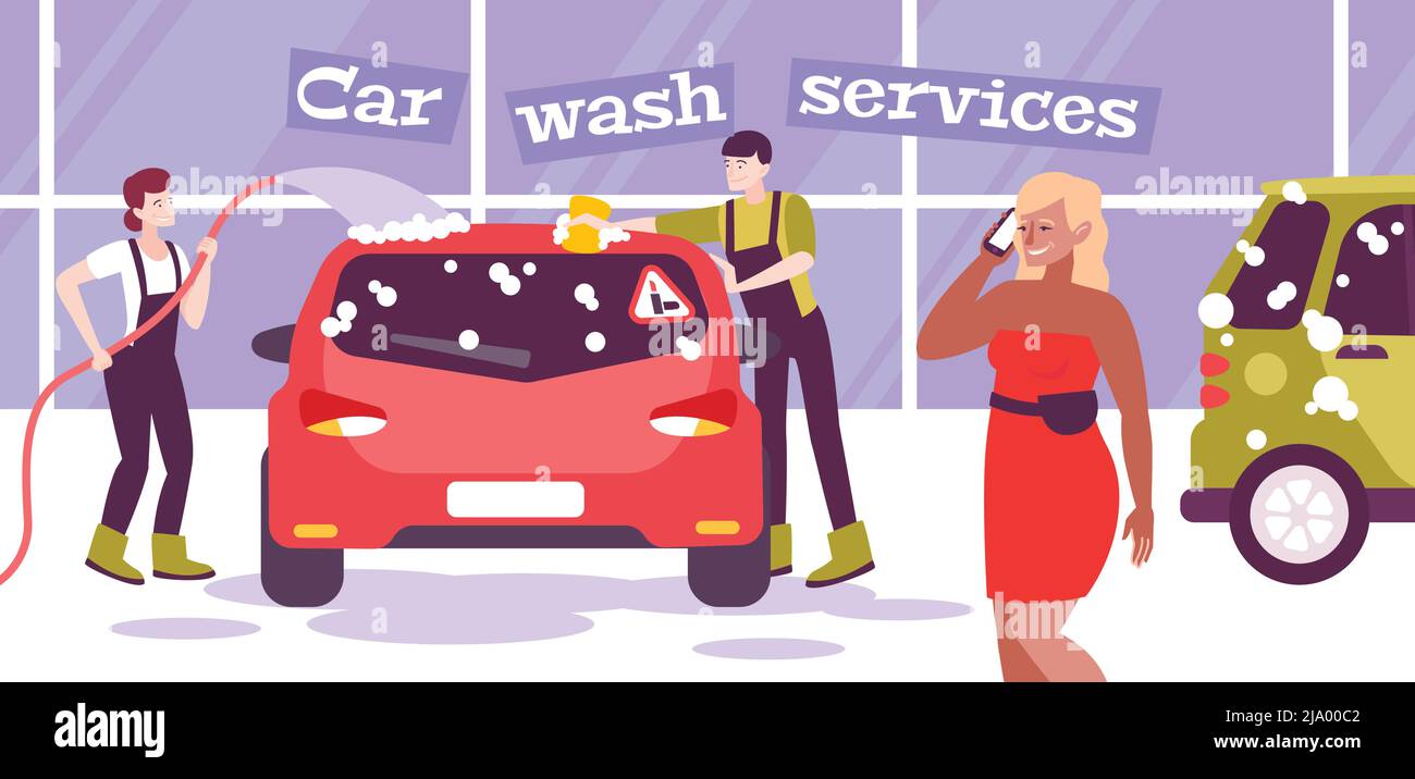 Car wash composition with text and indoor scenery with automobile ...
