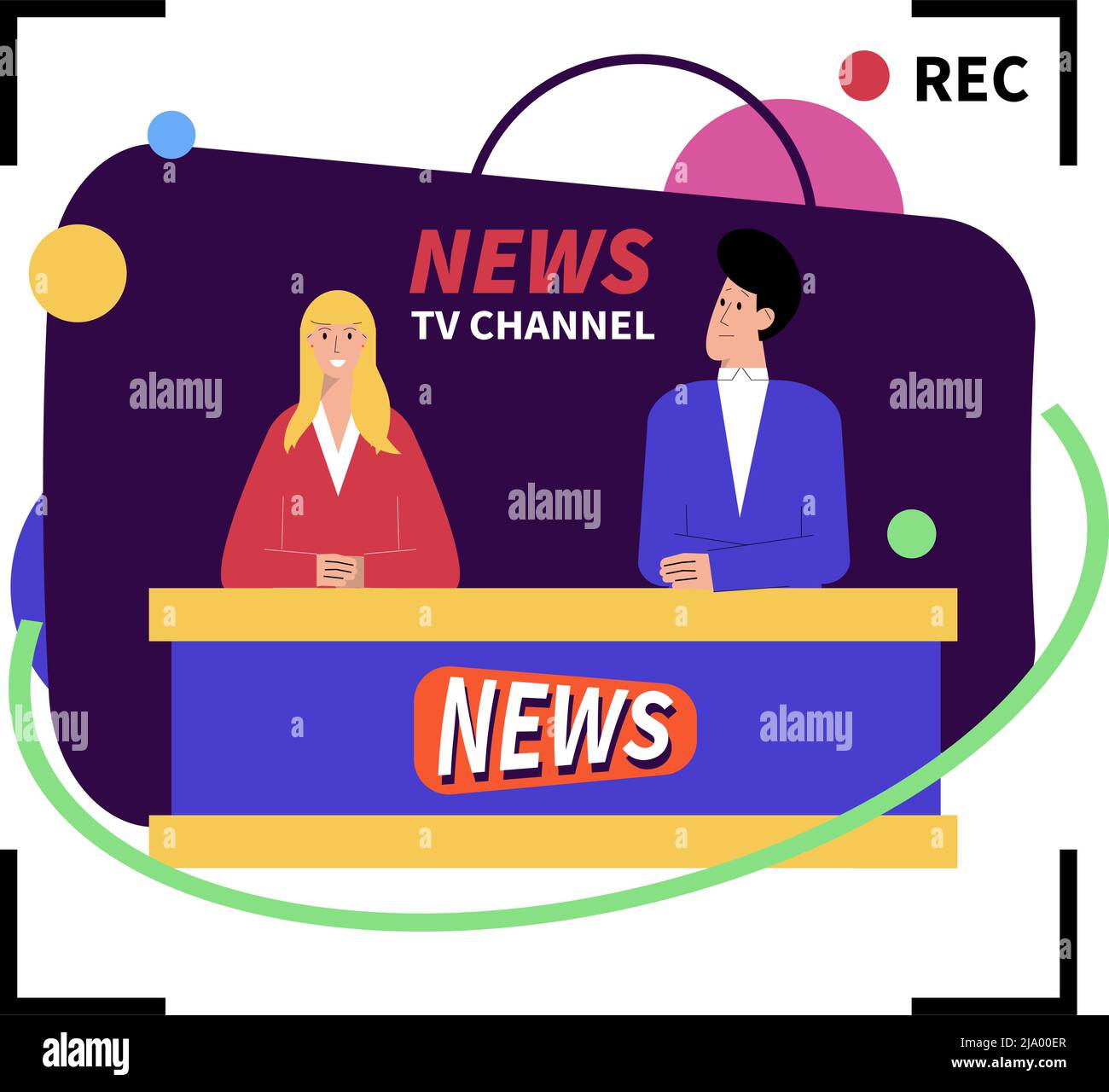 News flat composition with record signs and anchors on tv channel ...