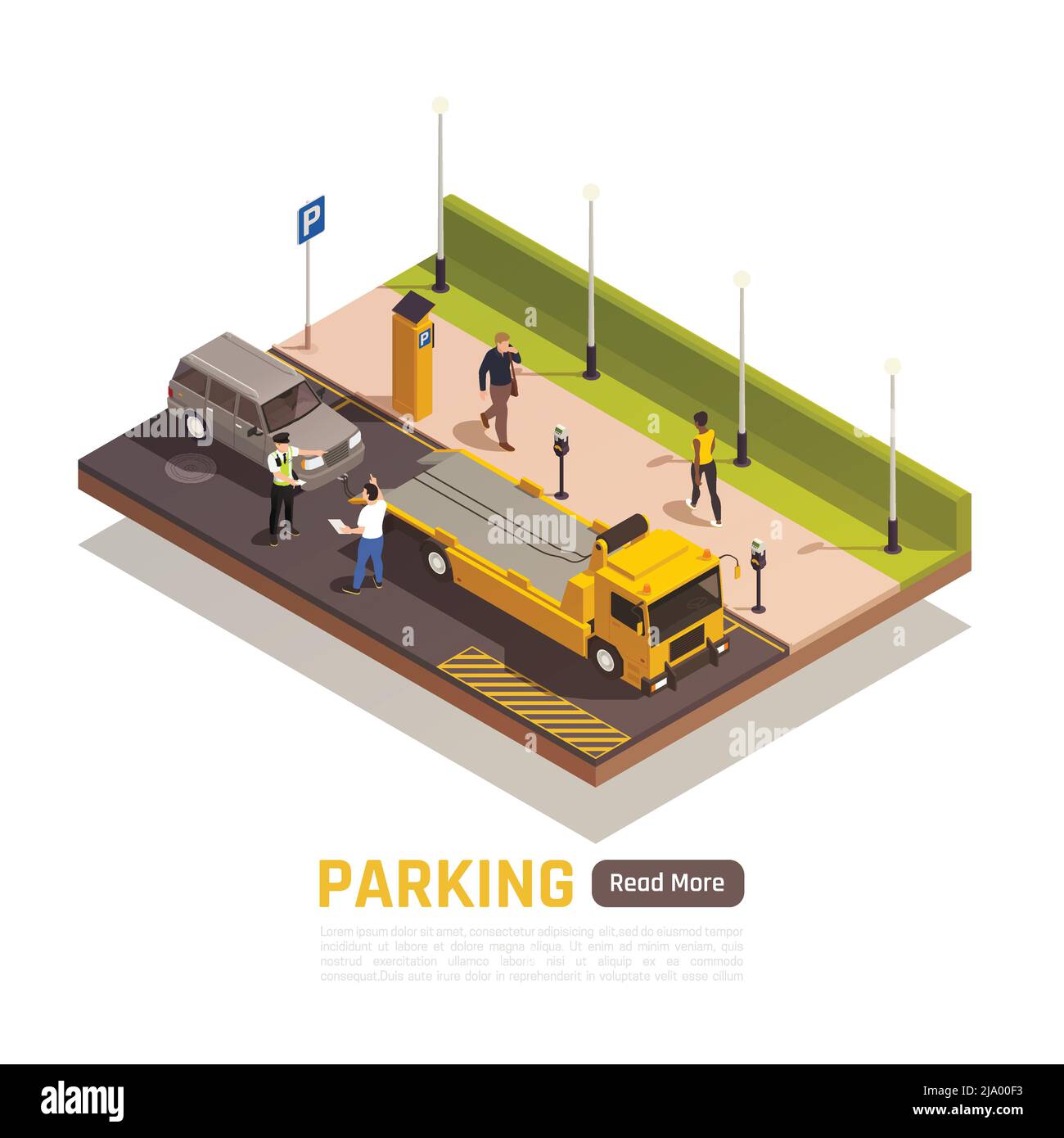 Parallel parking next to curb isometric element with wrong parked ...