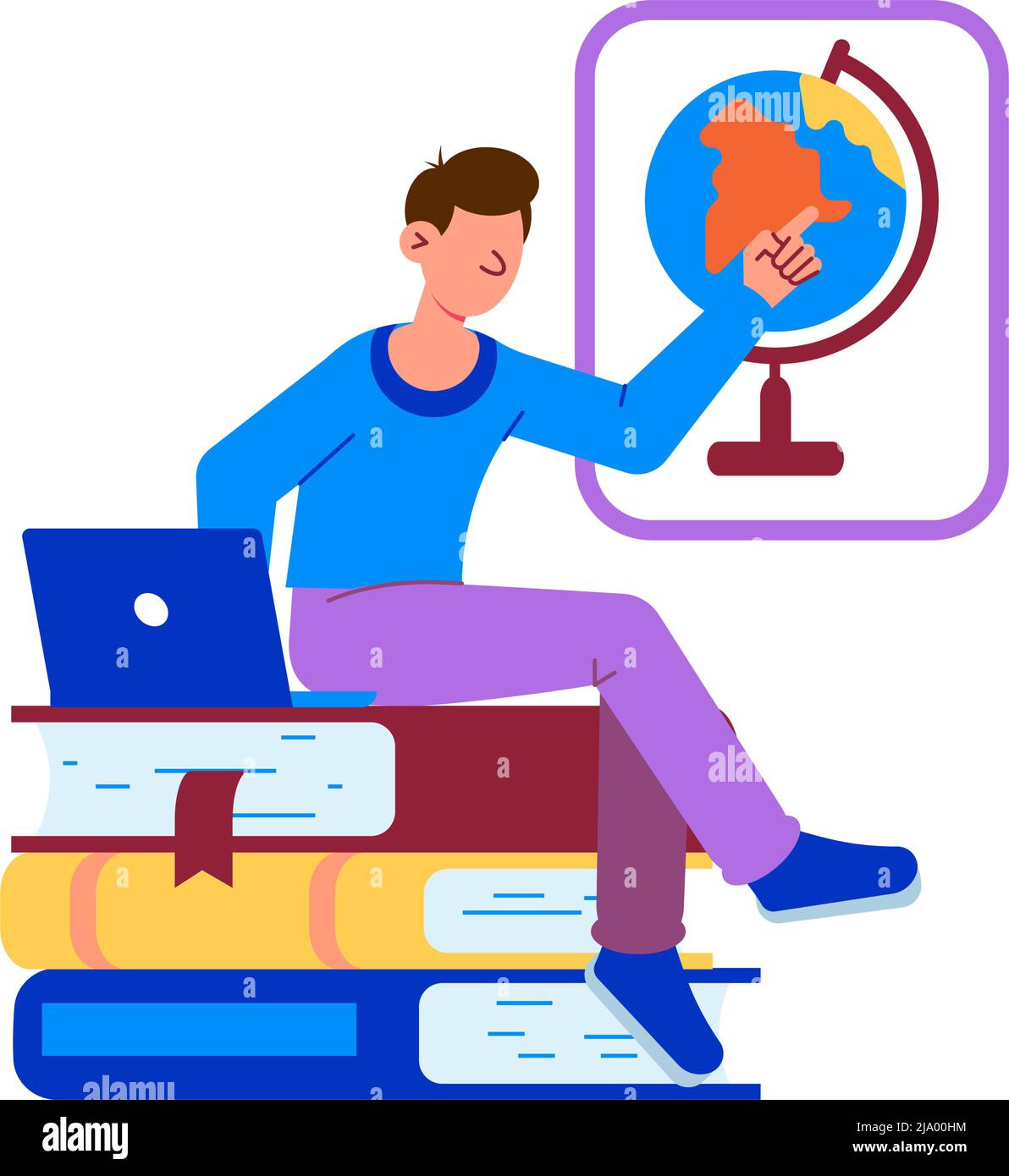Online education with man laptop and books flat vector illustration ...
