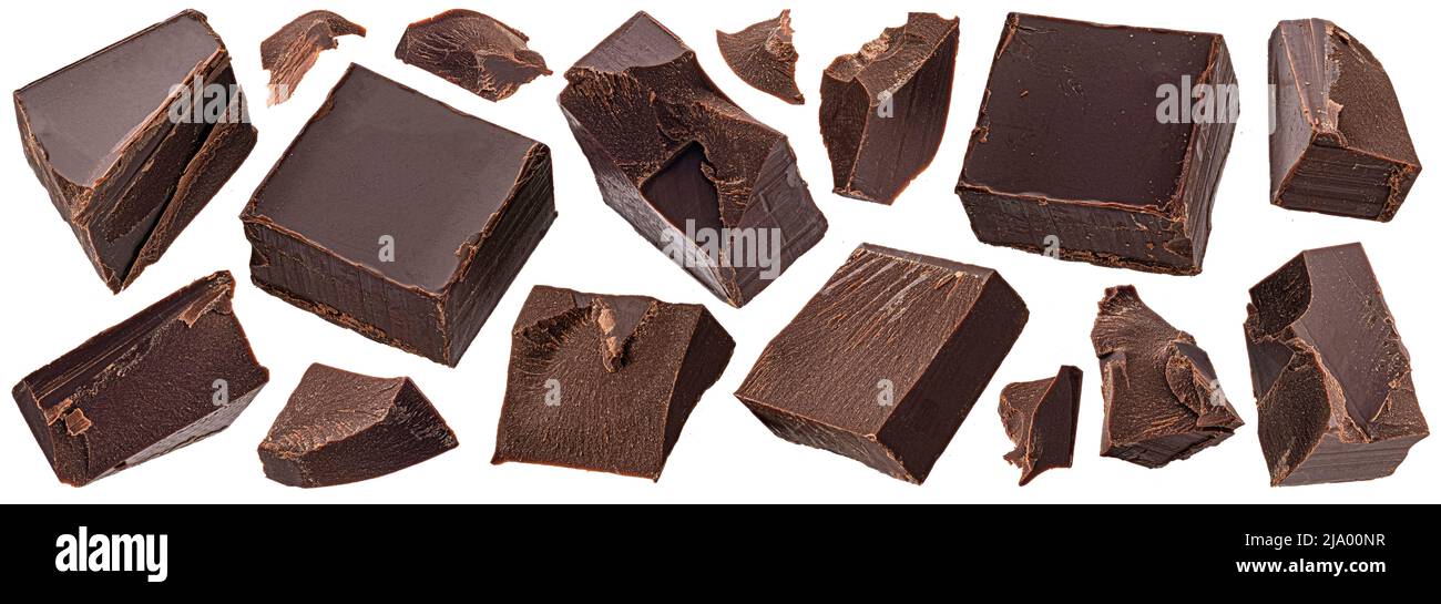Chocolate pieces isolated on white background Stock Photo - Alamy