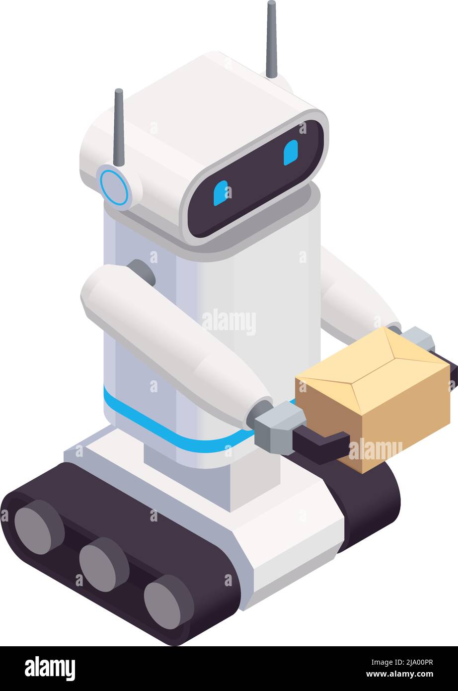 Smart industry isometric icon with automated robot carrying parcel in ...