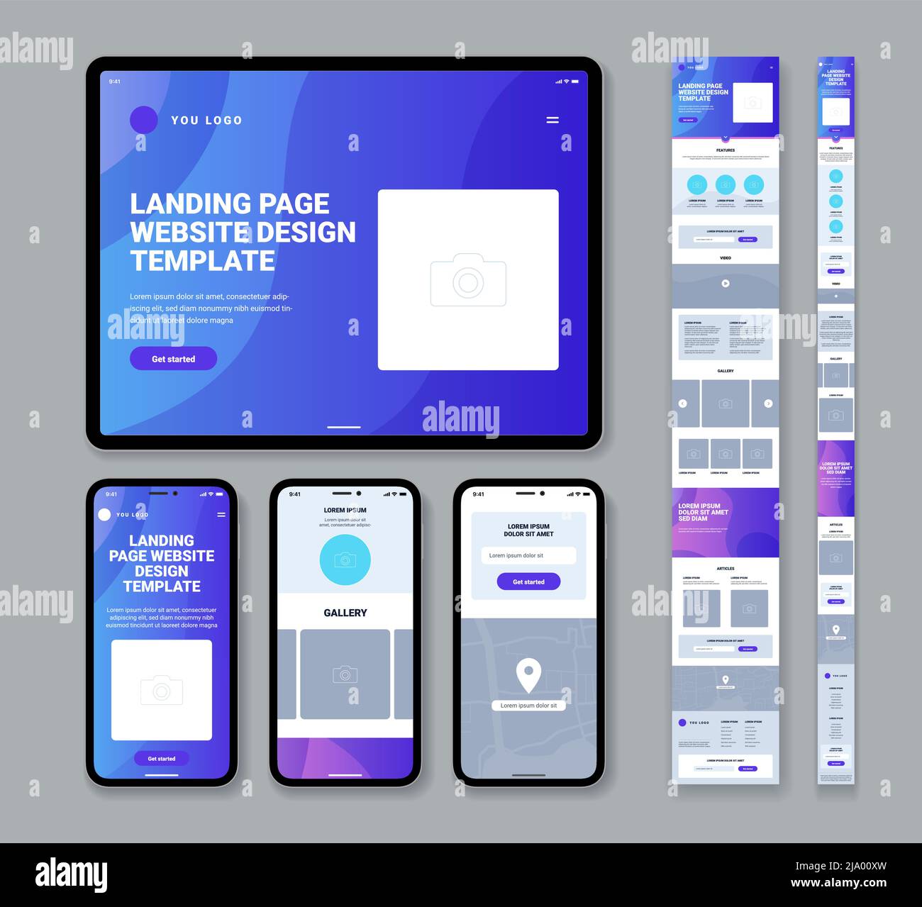Set of modern website landing page design templates for mobile phone or ...