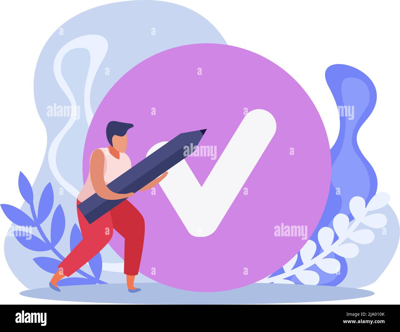 Goal achievement planning checklist flat composition with man holding ...