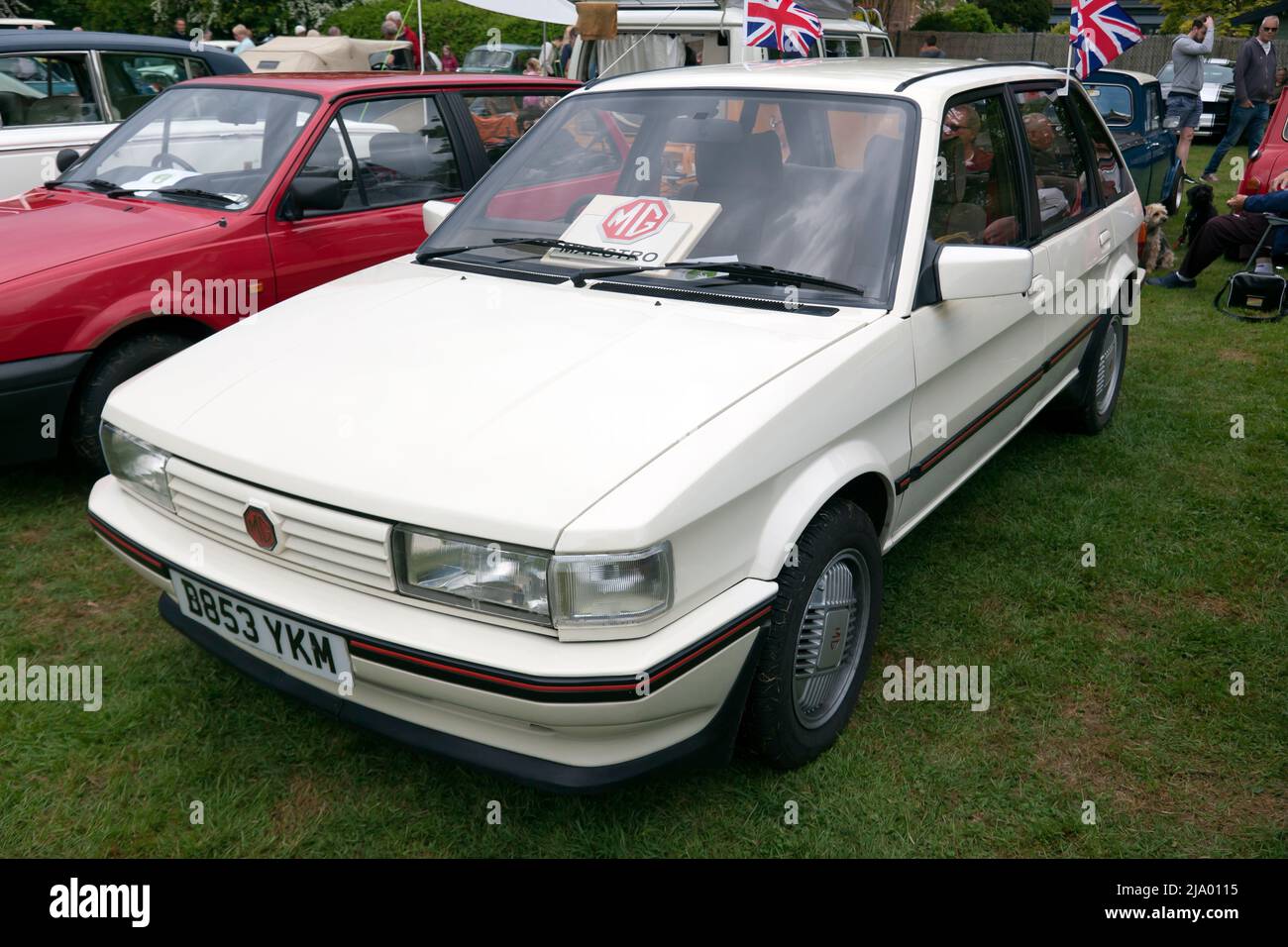 Three-quarters front view of a White, 1985, MG Maestro 2.0L Efi, on ...