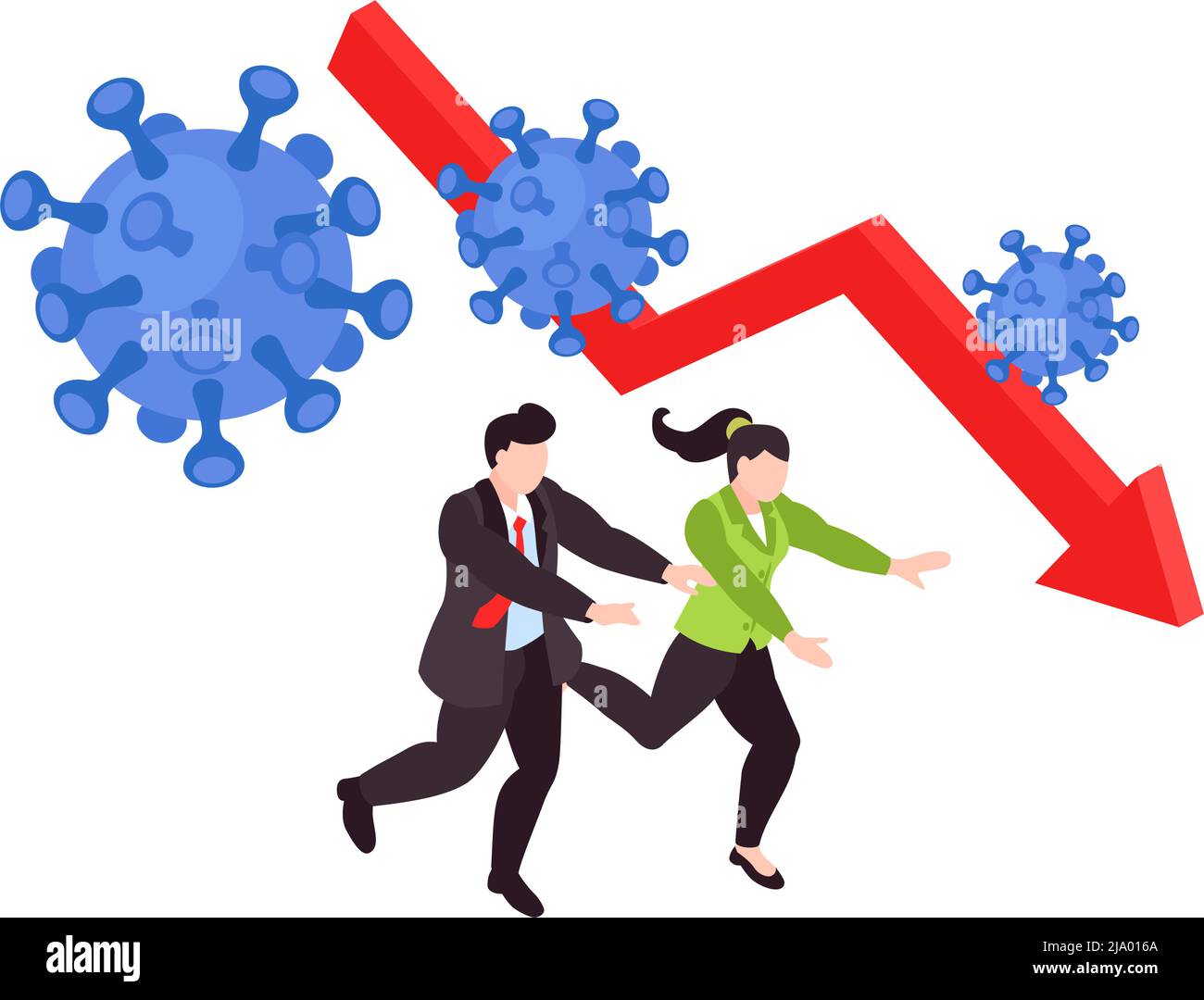 Global financial crisis isometric concept with people running in panic ...
