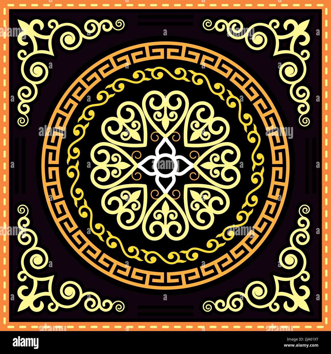 Mongolian folk art vector design with mandala, flower, and swirls ...