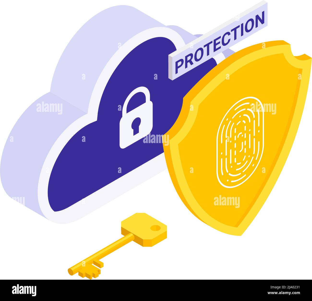 Personal data protection isometric icon with cloud key shield on white ...