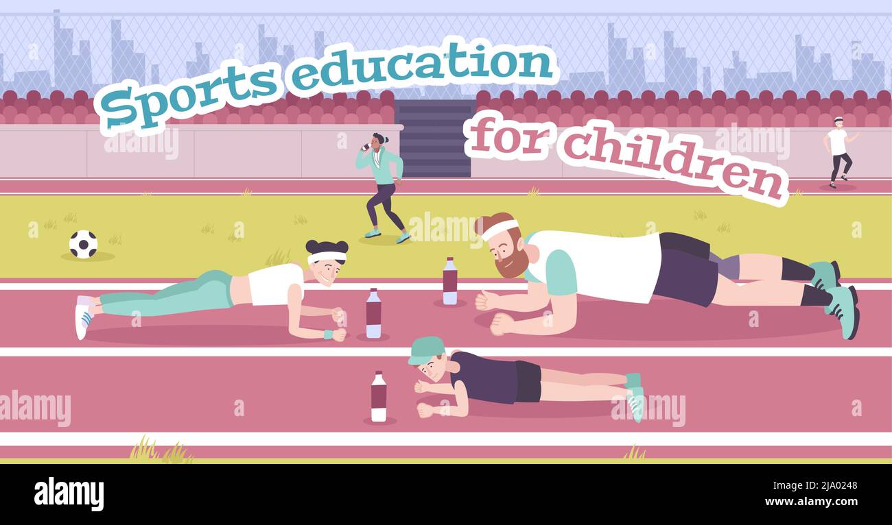 Parenting in sports flat background with father mother and their son ...