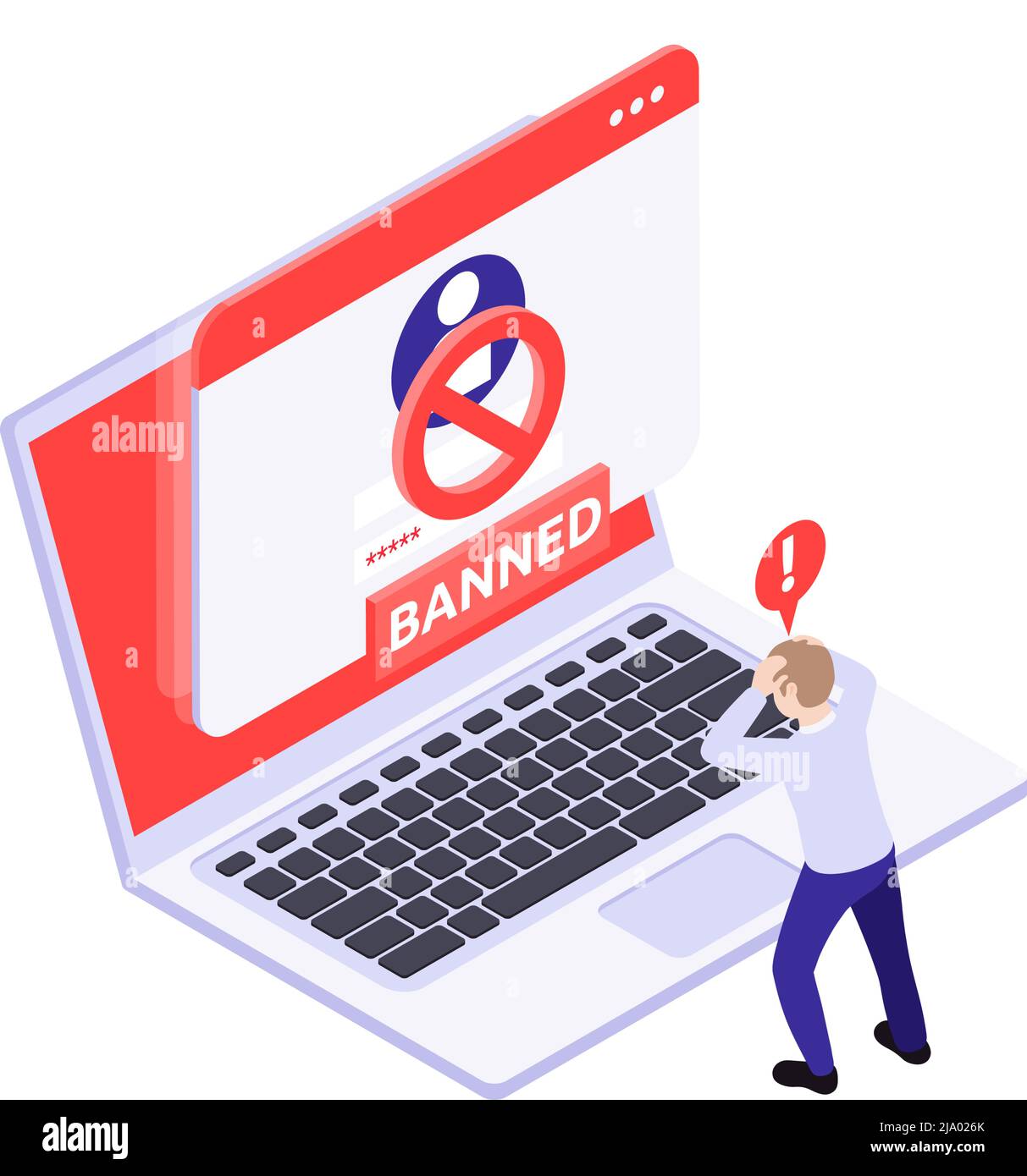 Cyber security concept with panicking man looking at notification about ...