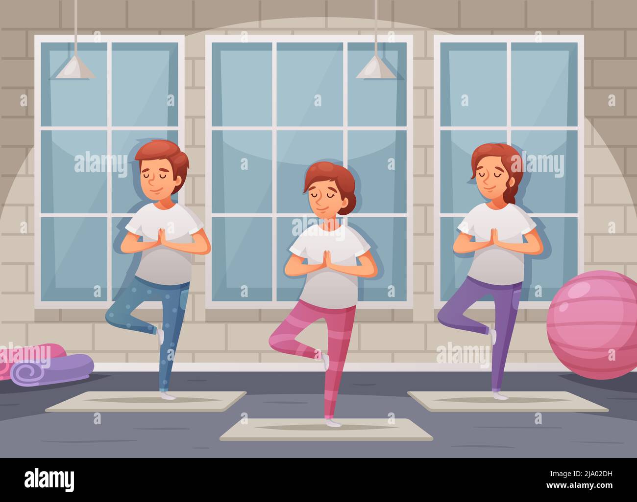 Kids yoga background with indoor training symbols cartoon vector ...