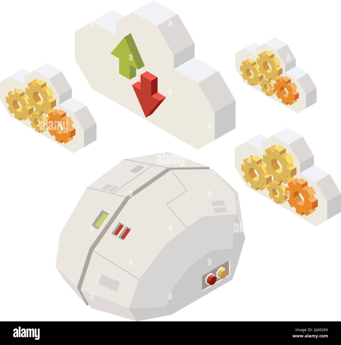 Artificial intelligence isometric concept with electronic brain and cloud data storage 3d vector ...