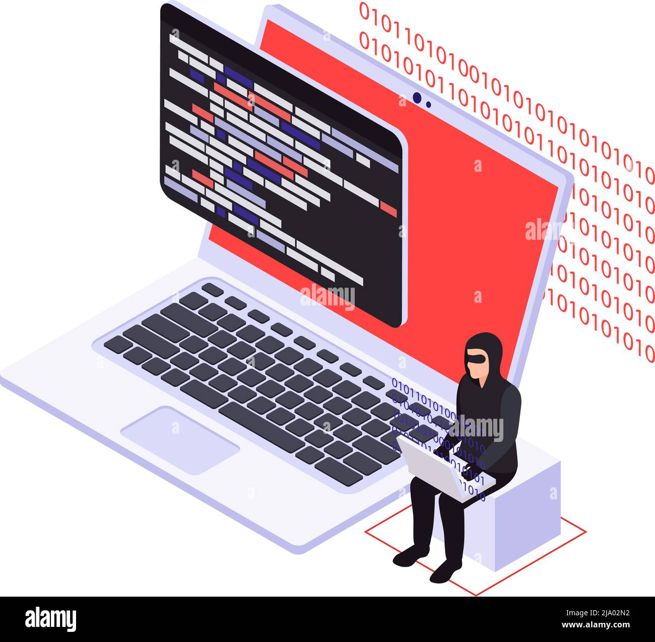 Cyber security isometric icon with computer and character of hacker ...