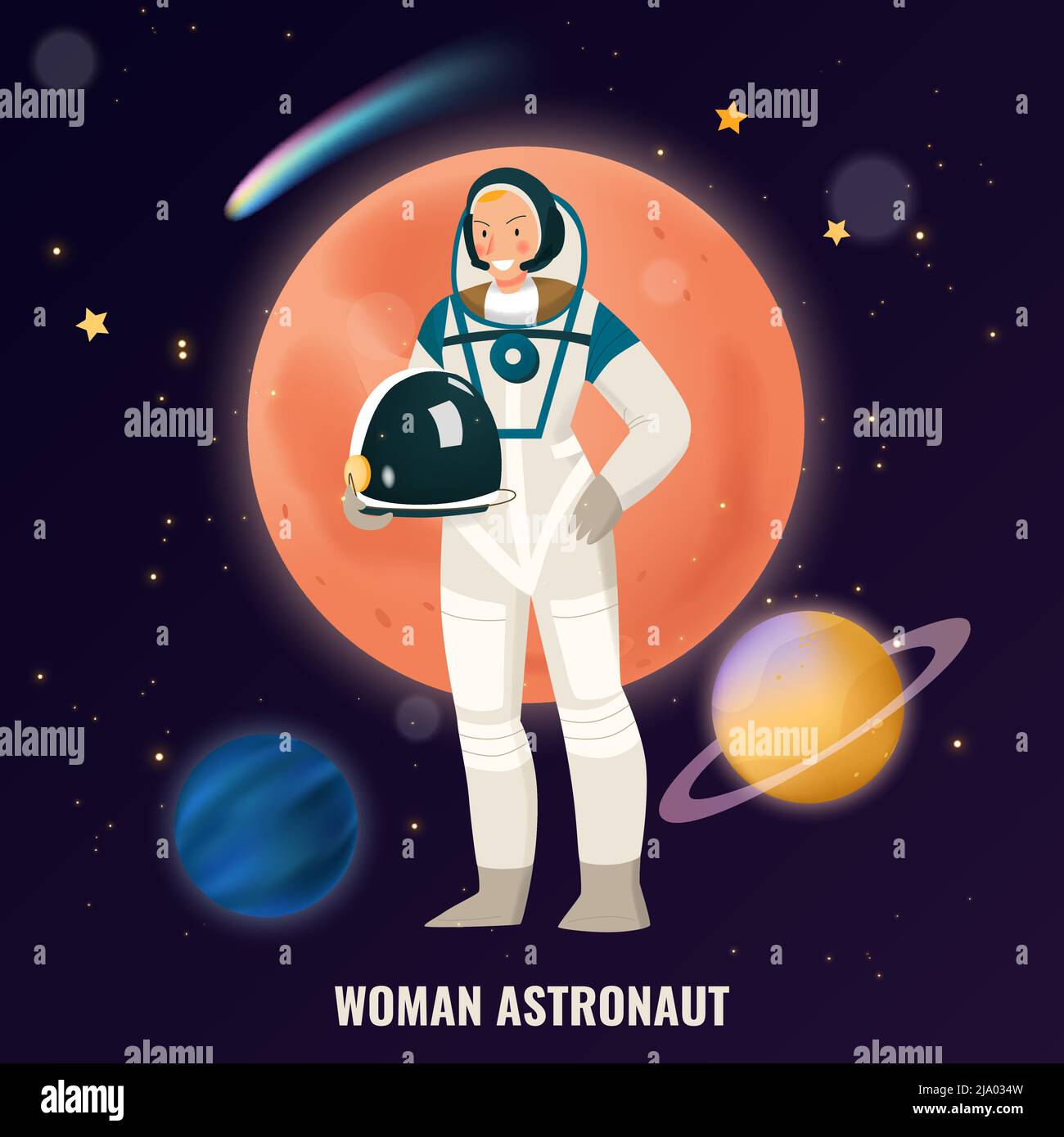 Female profession composition with astronaut symbols flat vector ...