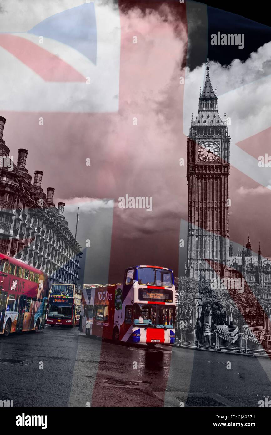 Big Ben and London buses from parliament square in London Stock Photo ...