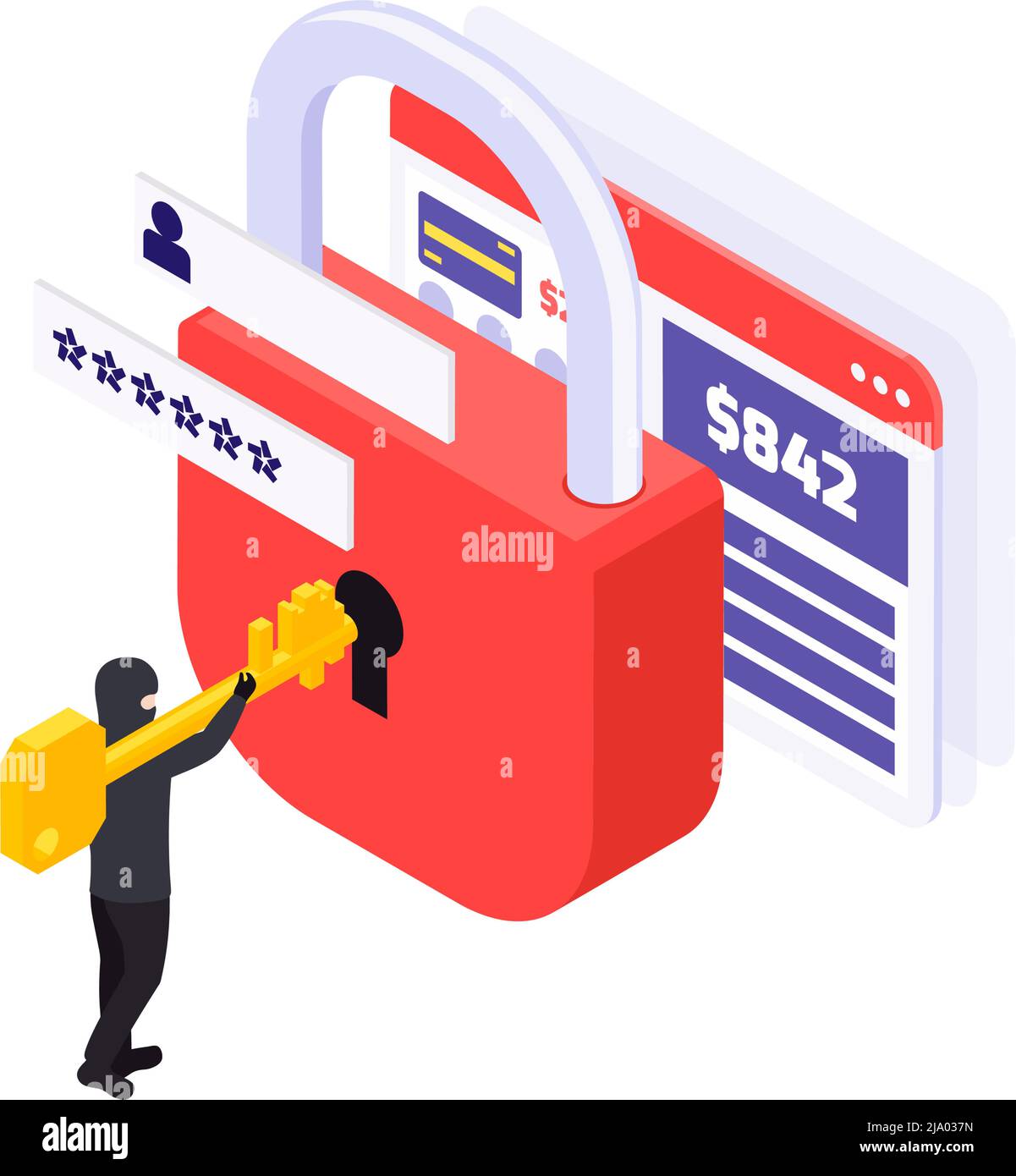 Hacker breaking lock to get access to personal information on computer ...