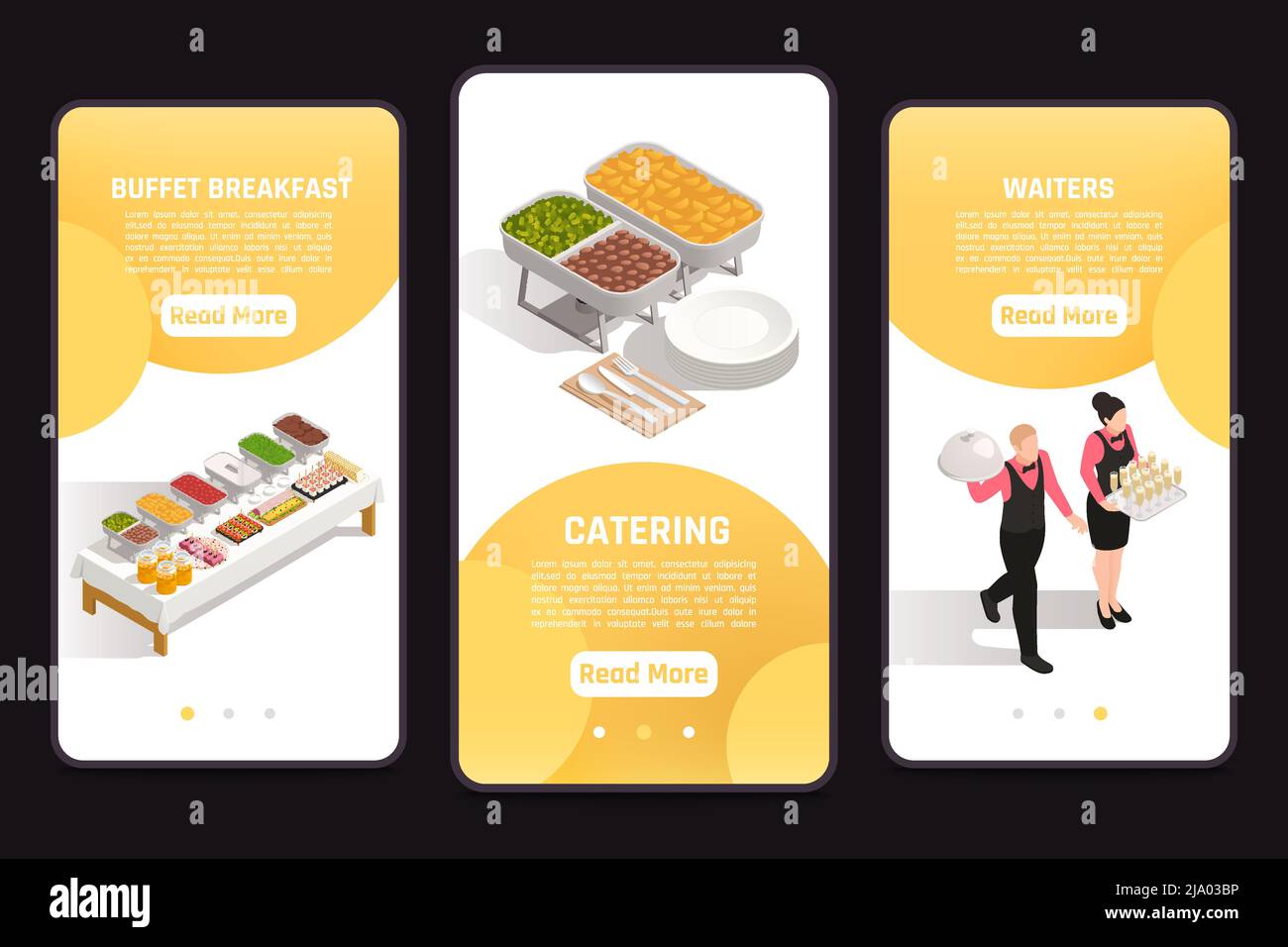 Catering service banquets events celebrations 3 isometric mobile screen ...
