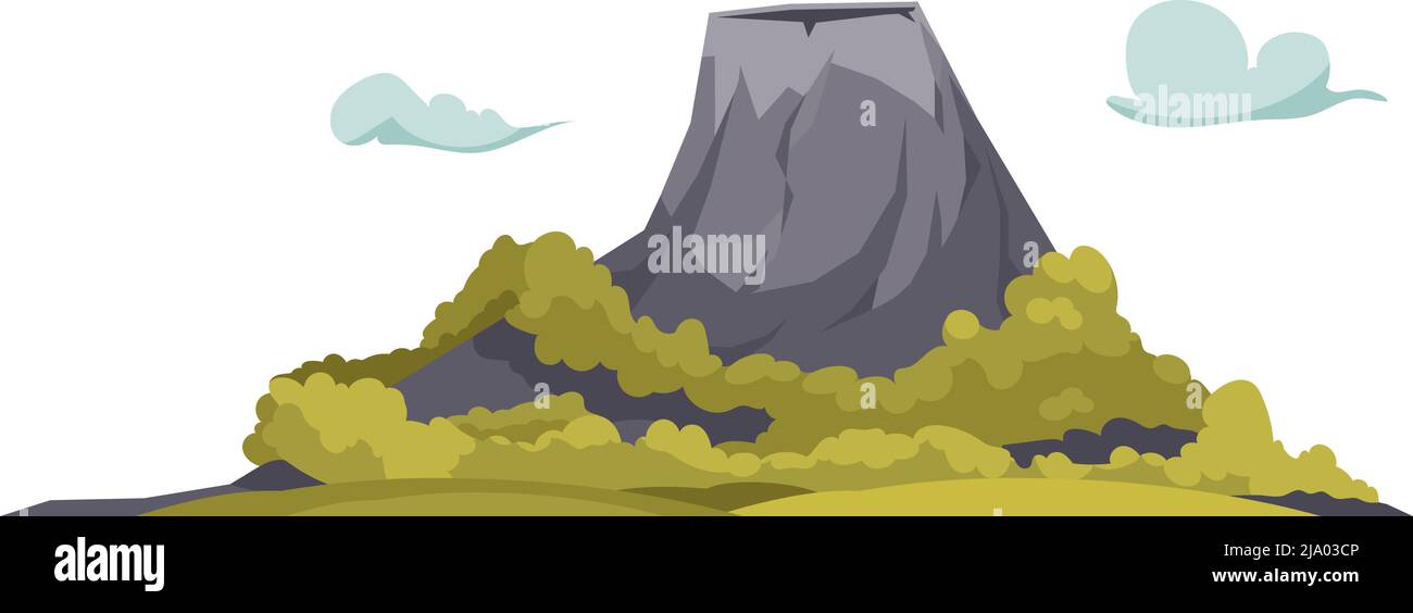 Cartoon composition of sleeping volcano and green trees vector ...
