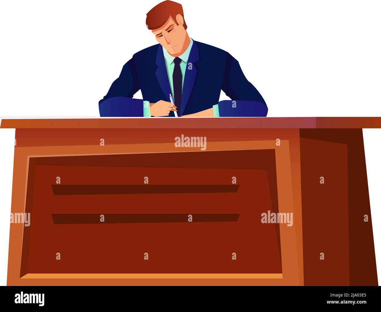 Diplomat sitting at desk flat icon on white background vector ...