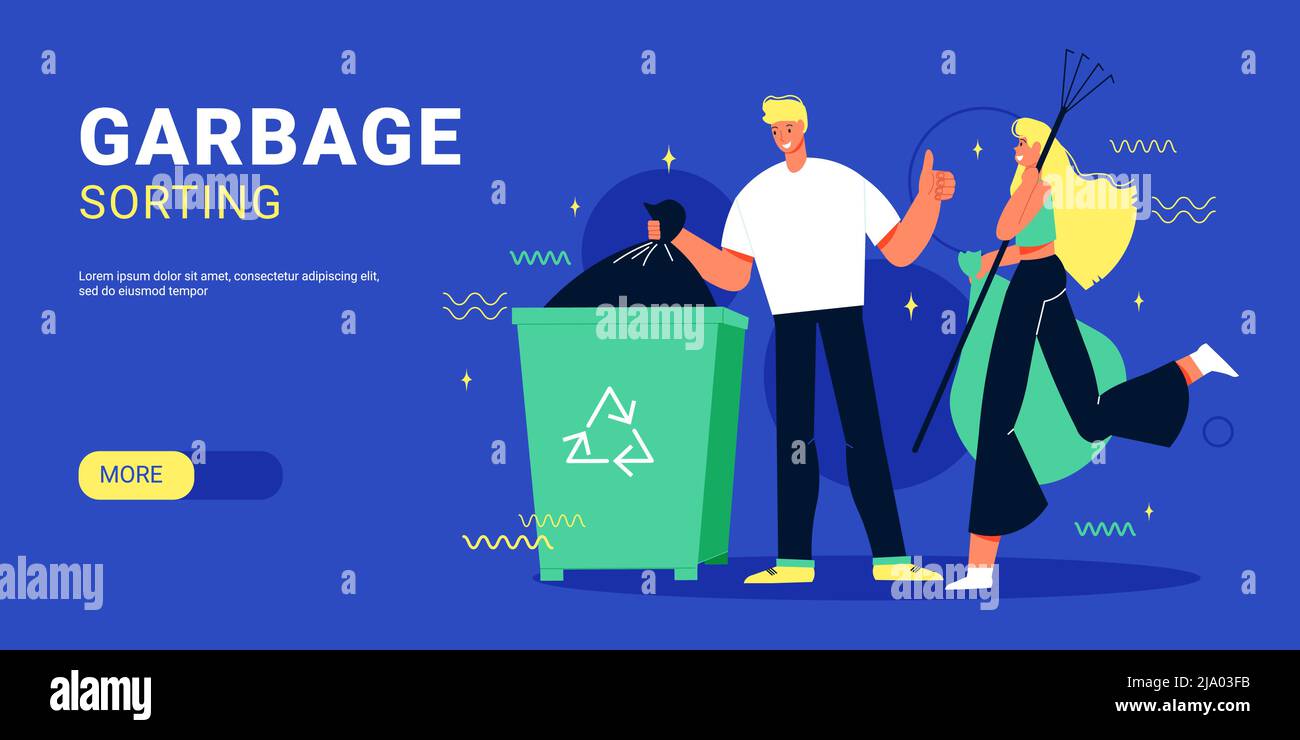 Garbage collecting sorting placing household waste in container with ...