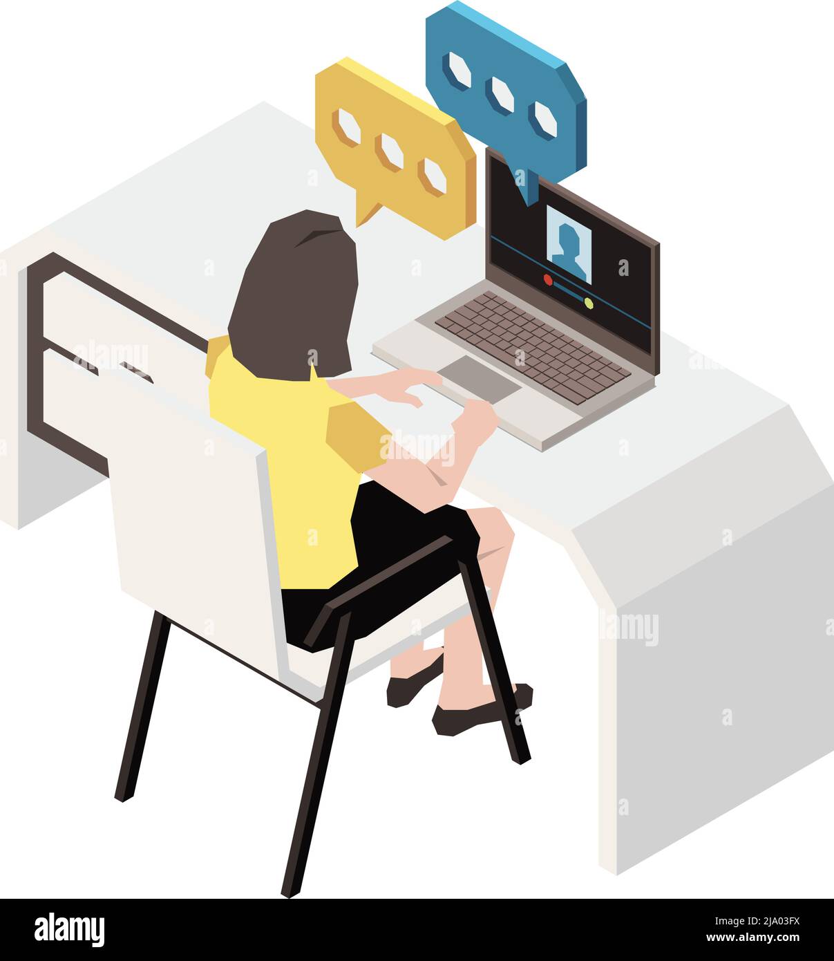 Chatting people isometric composition with woman sitting at table ...