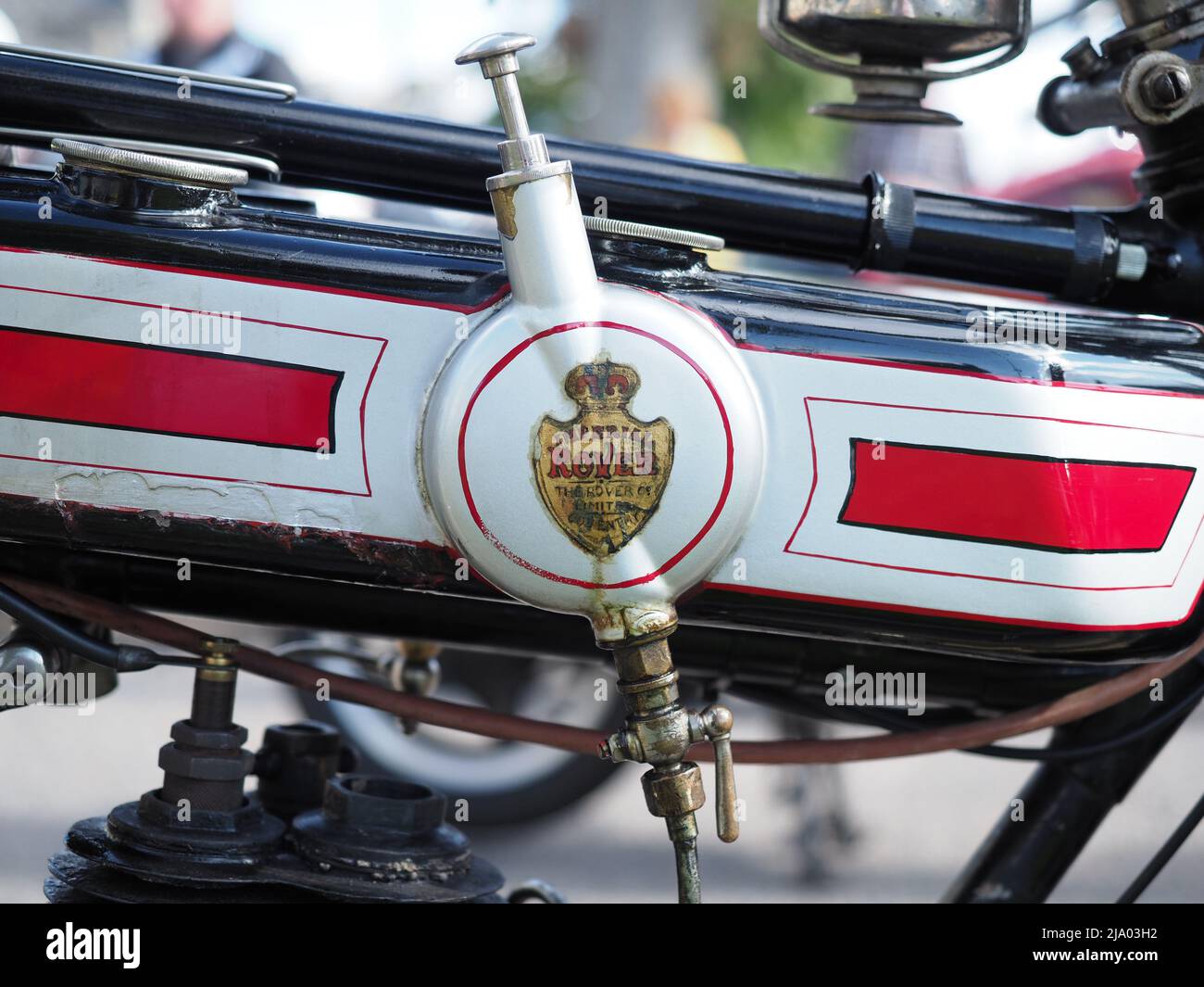 Close up shot of the badge on the fuel tank hand pump on a 1922 ...
