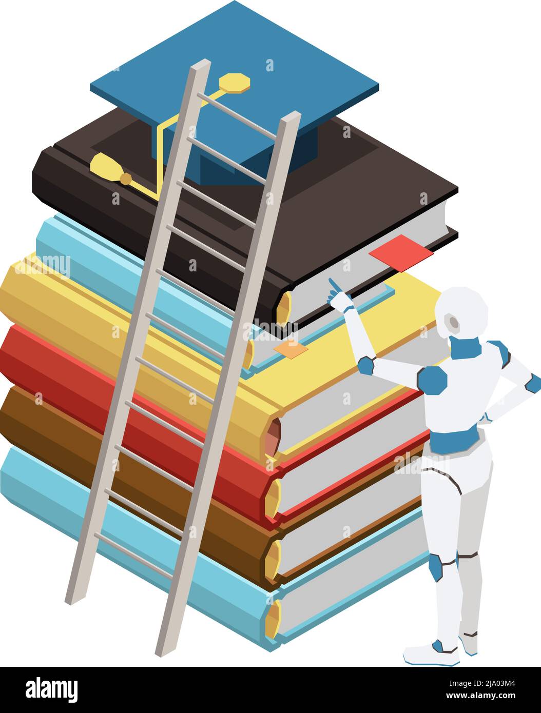 Isometric artificial intelligence concept with robot choosing book 3d ...
