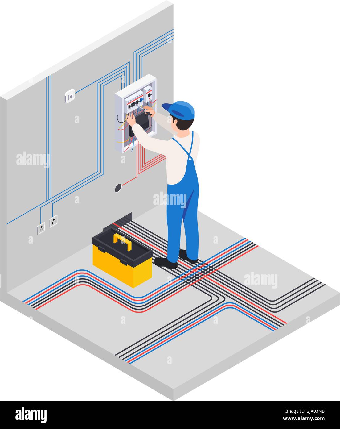 Renovation repair works isometric composition with male character of ...