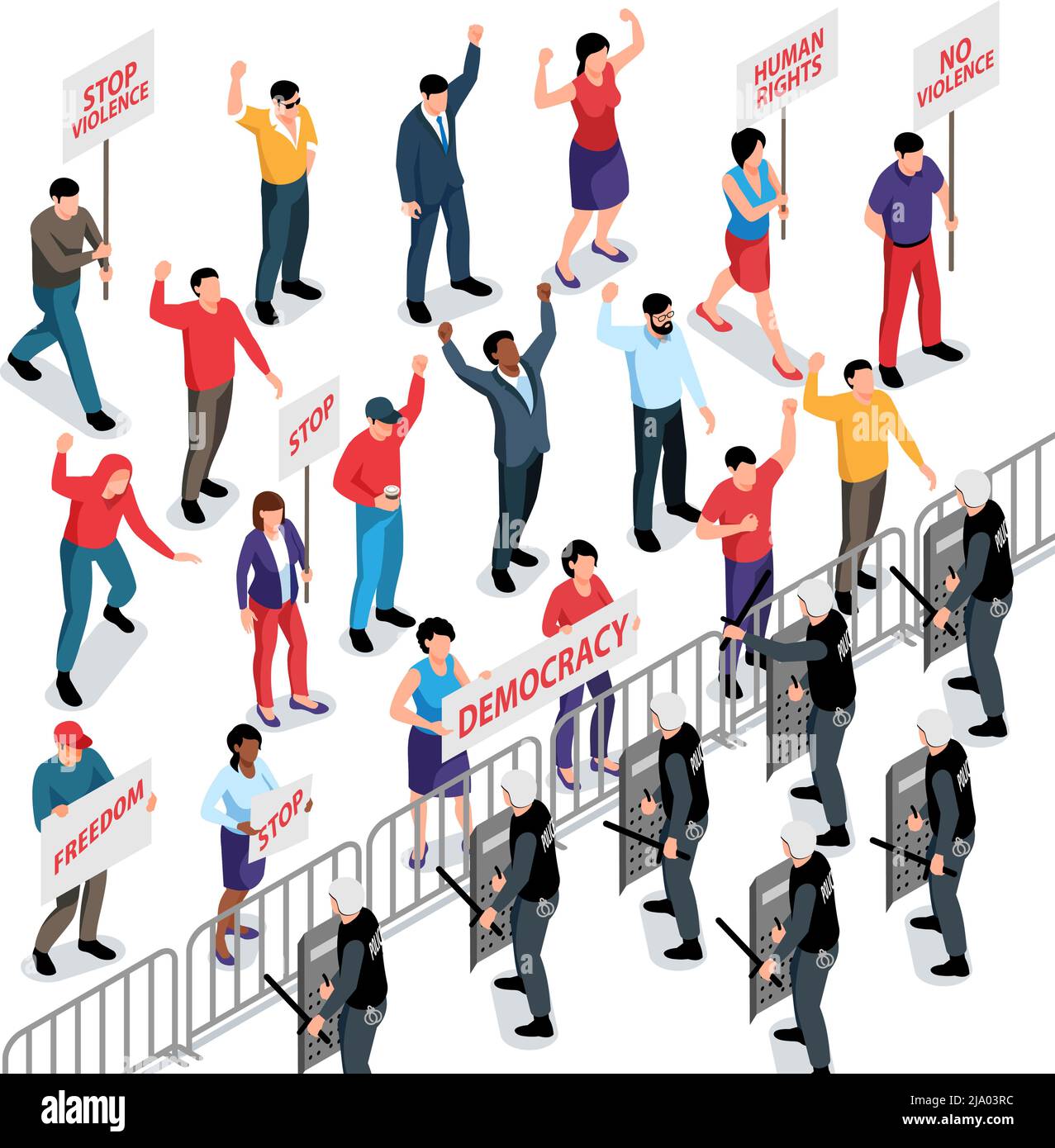 Crowd of people armed police officers Stock Vector Images - Alamy