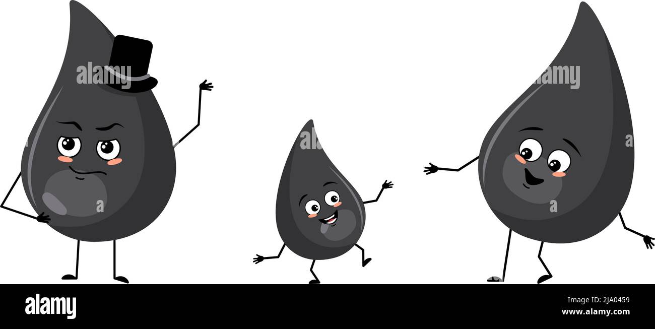 Family of fuel or gasoline drop character with happy emotions and poses ...