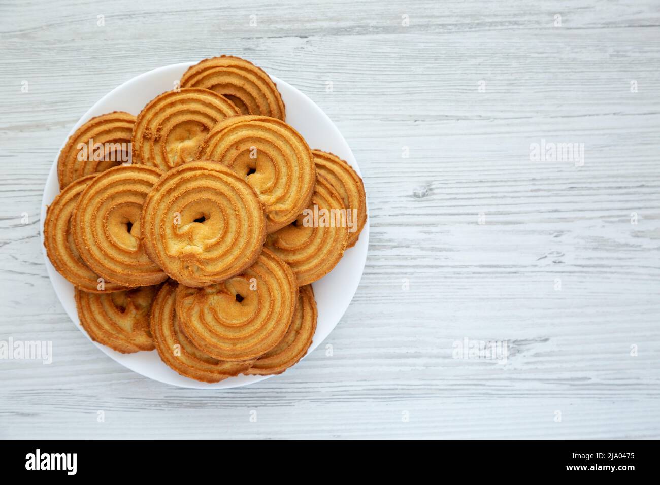 Homemade Sprits Biscuits on a Plate, top view. Flat lay, overhead, from ...
