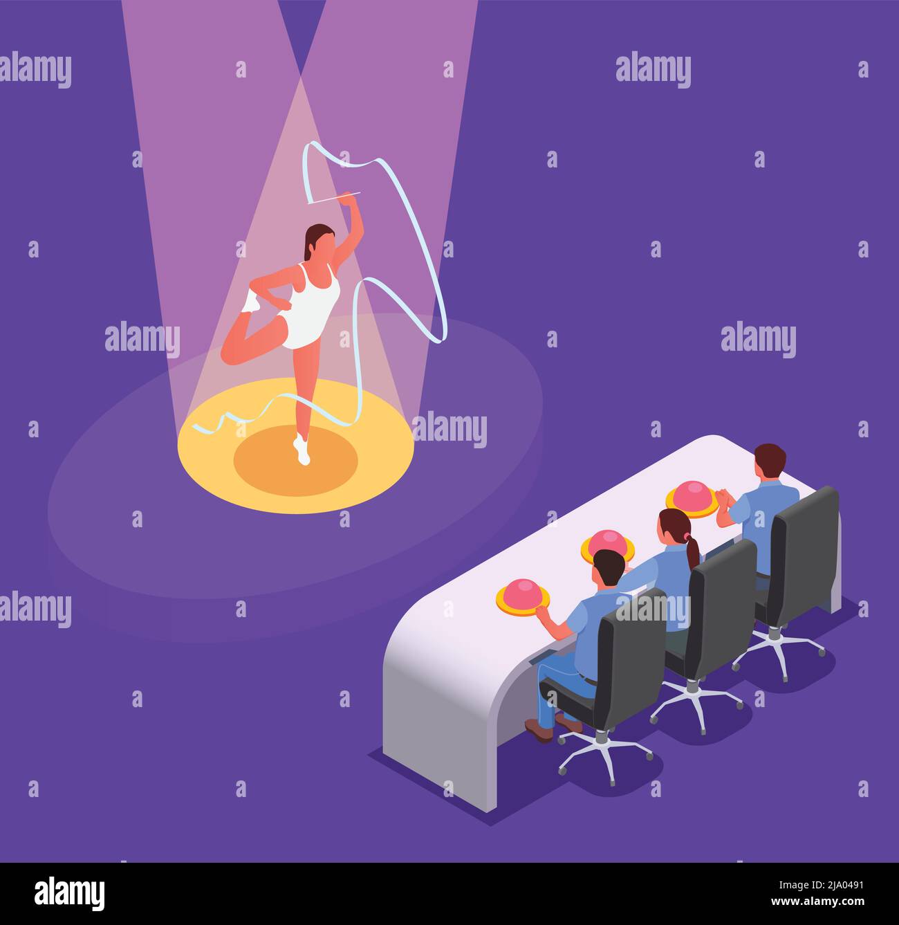 Tv talent show isometric composition with female character of dancing ...