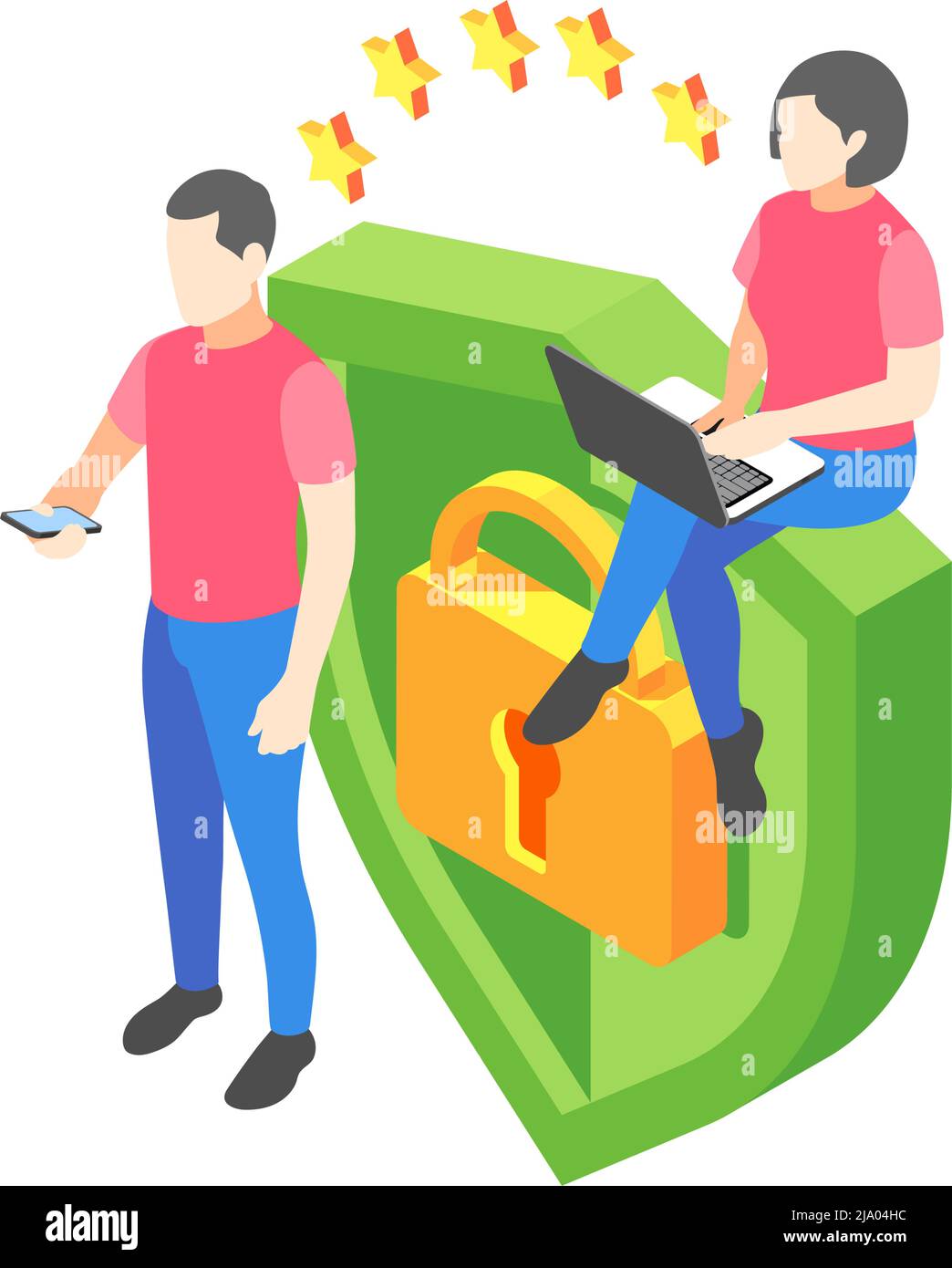 Isometric personal data protection icon with shield lock characters 3d ...