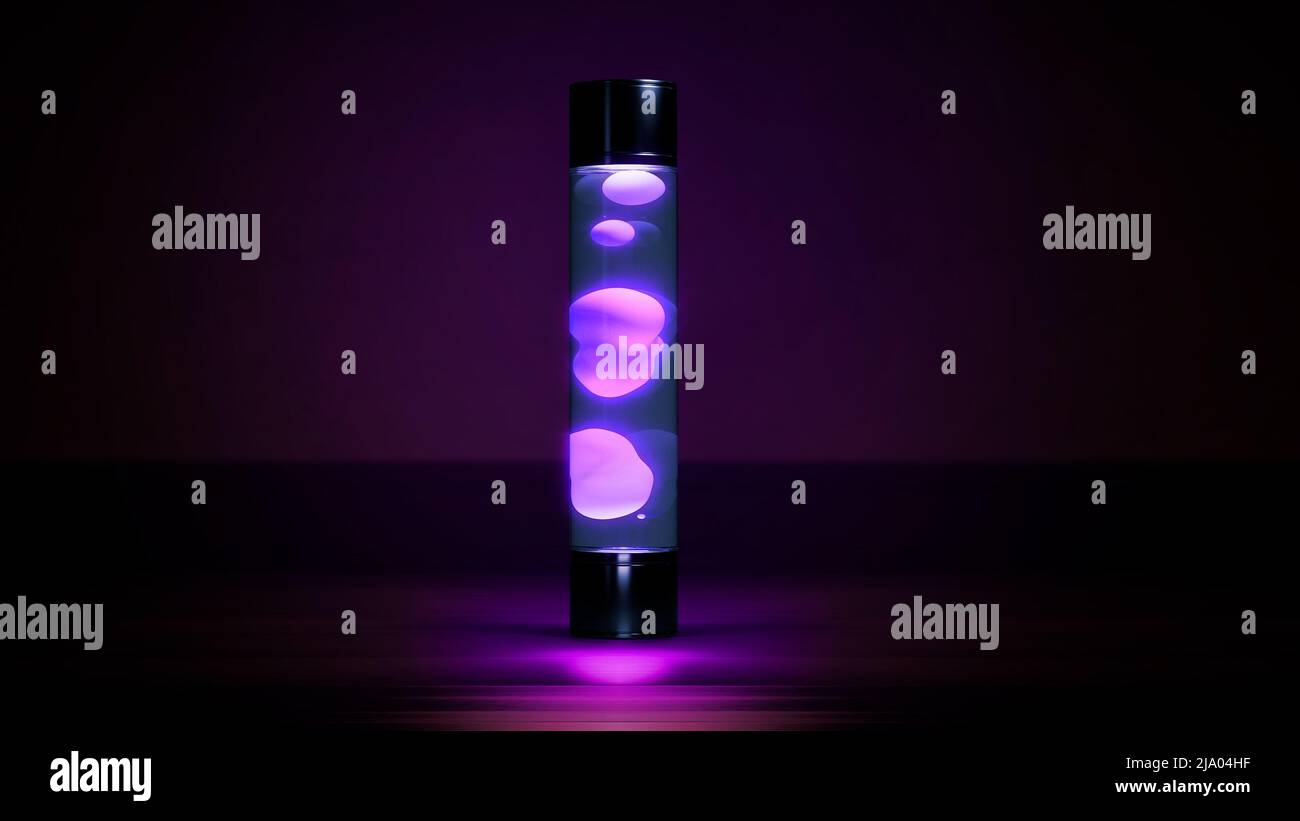 purple lava lamp glowing in dark room - object 3D illustration Stock ...