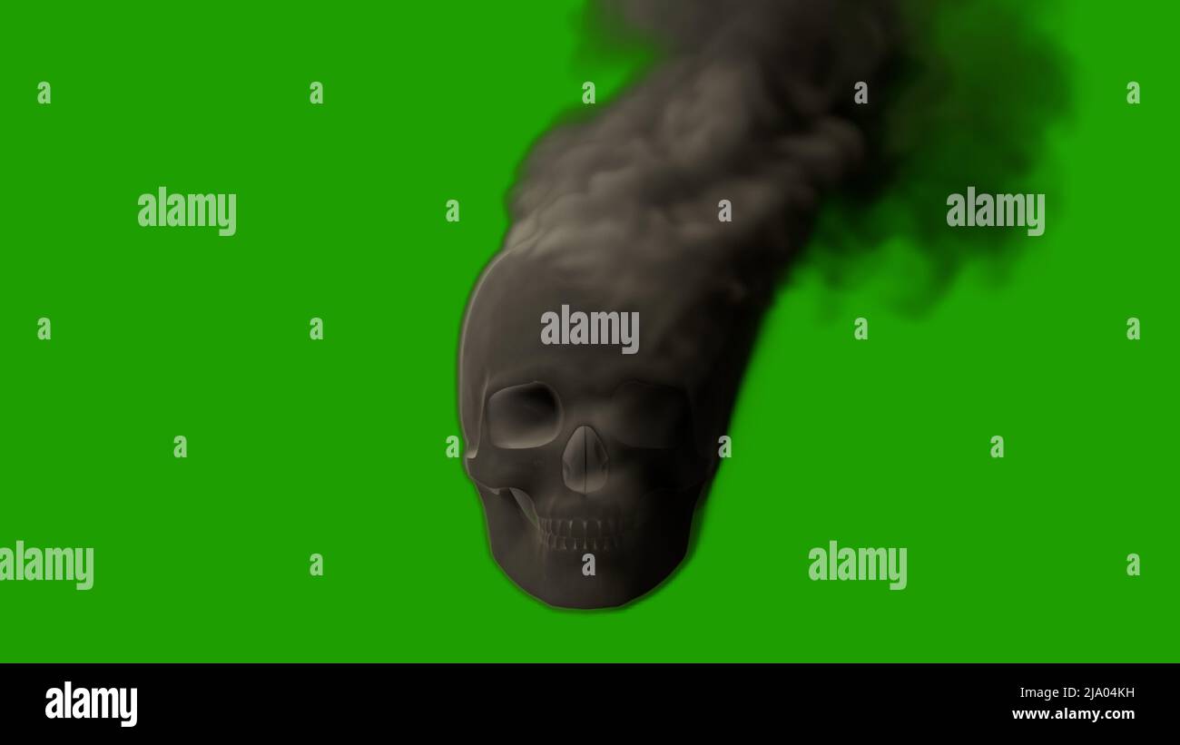 Grey smoking scary man skull on green screen - war concept, isolated ...