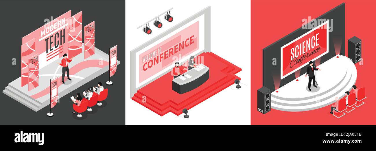 Isometric conference hall design concept with square compositions of ...