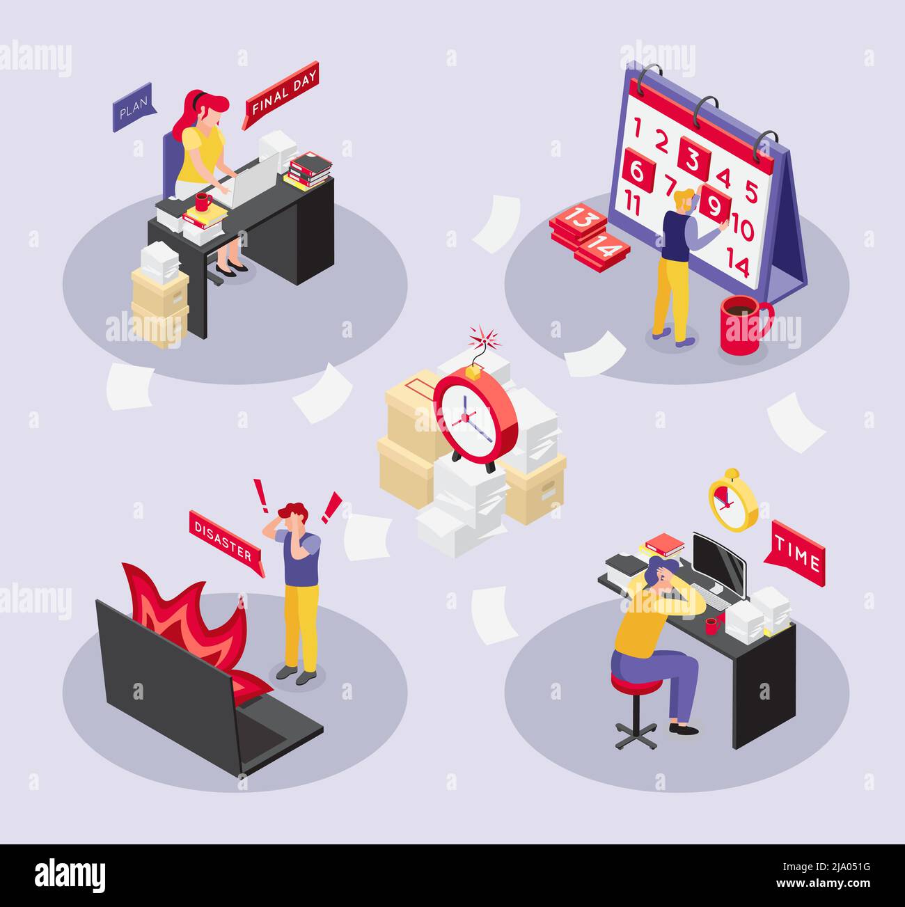 Deadline isometric composition with conceptual images of people running ...