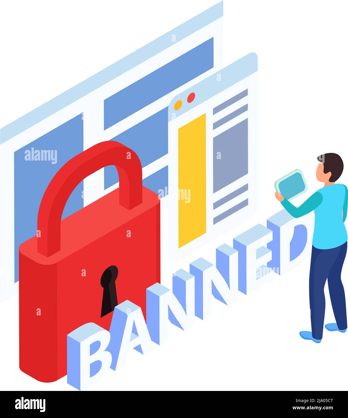 Isometric blocking internet sites icon with banned user webpages and 3d ...