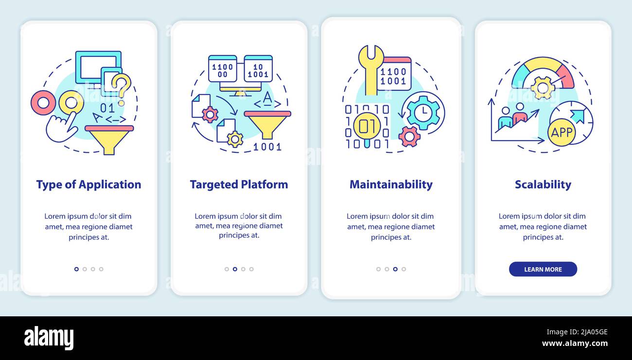 Programing language choice criteria onboarding mobile app screen Stock ...