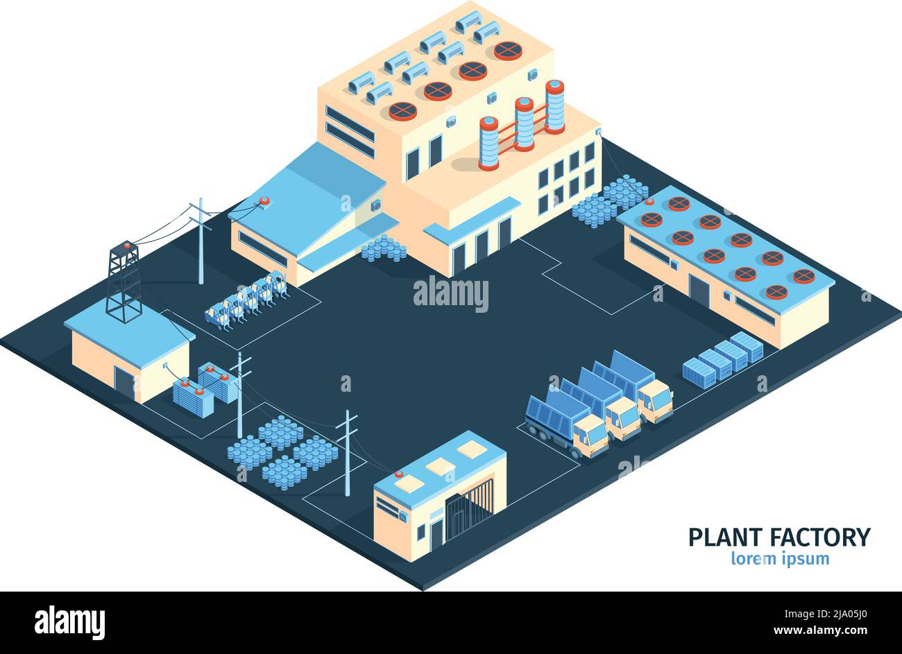 Isometric industrial plant factory composition with editable text and ...