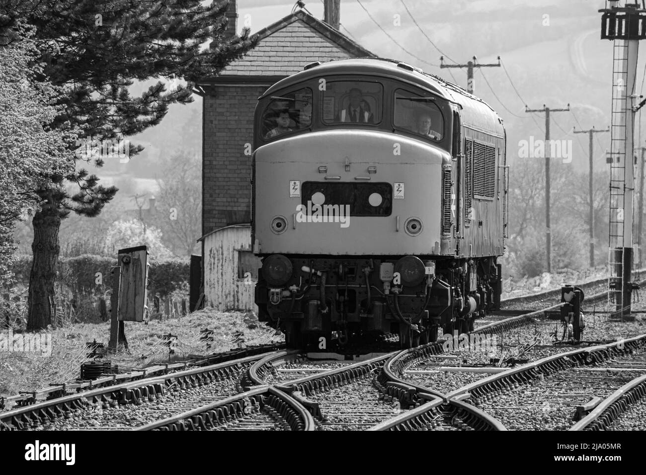 45149 Diesel Electric Locomotive Passing Signal Box Stock Photo - Alamy